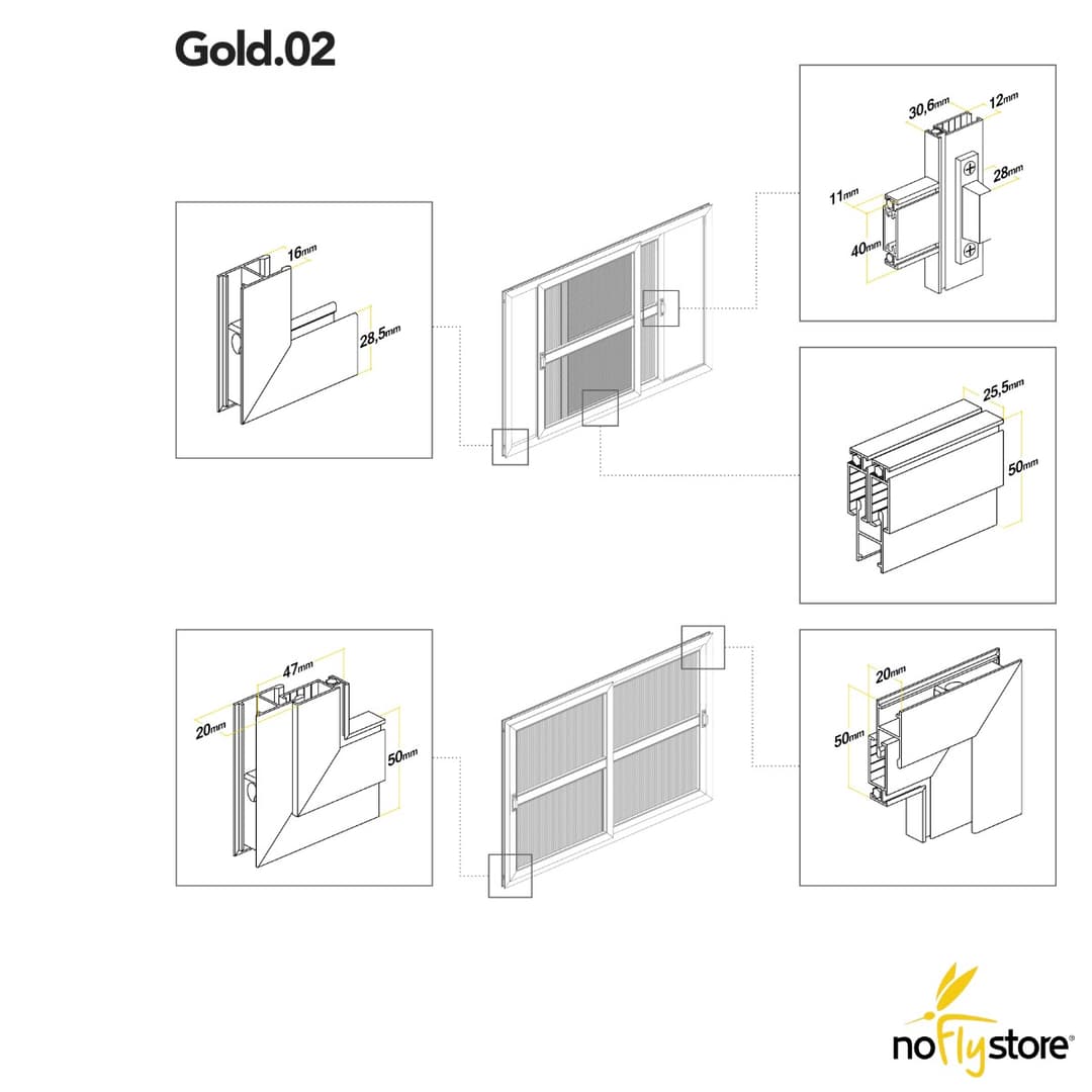 Sliding fly screen for windows - Gold 02 | NoFlyStore