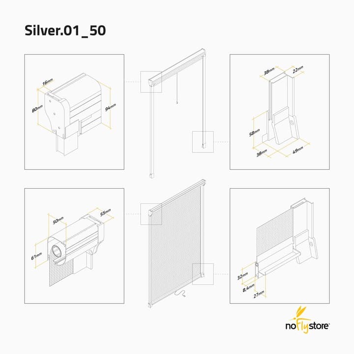 Roll-up fly screen for windows - Silver 01 | NoFlyStore